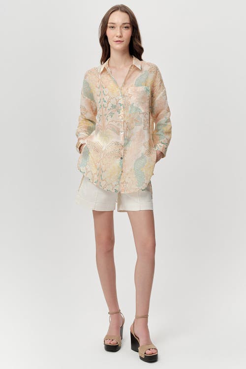 EXQUISE Exquise Printed Ramie Classic Collar Long Sleeve Shirt